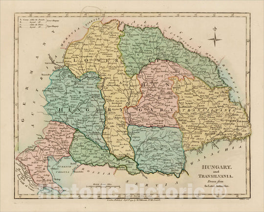 Historic Map : Hungary and Transilvania Drawn from the Latest Authorit ...
