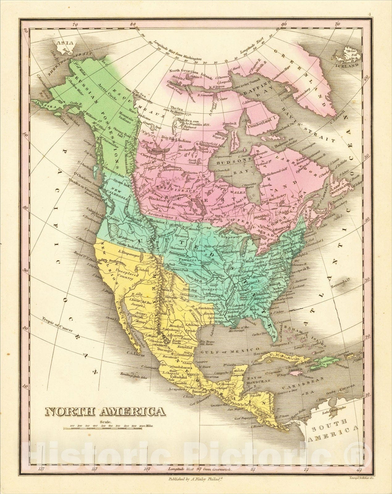 Historic Map : North America, 1824, Anthony Finley, v3, Vintage Wall A ...