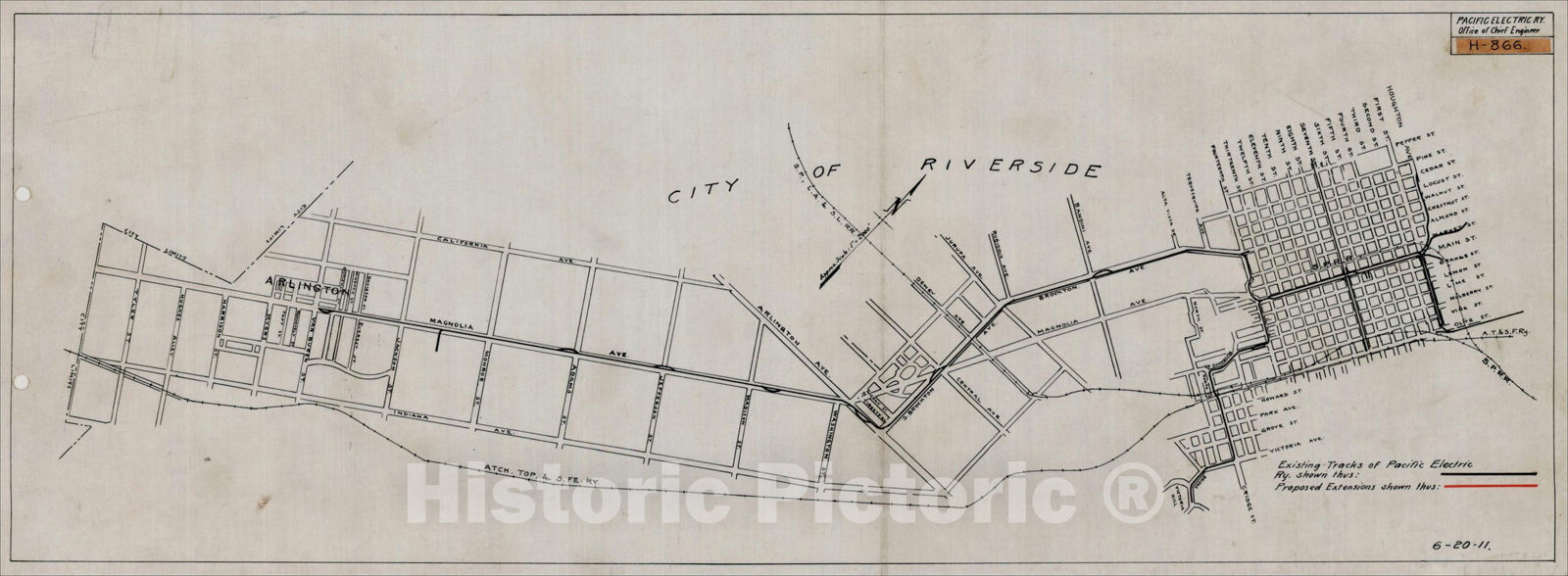Historic Map : (Pacific Electric Railway Lines in Riverside, Californi ...
