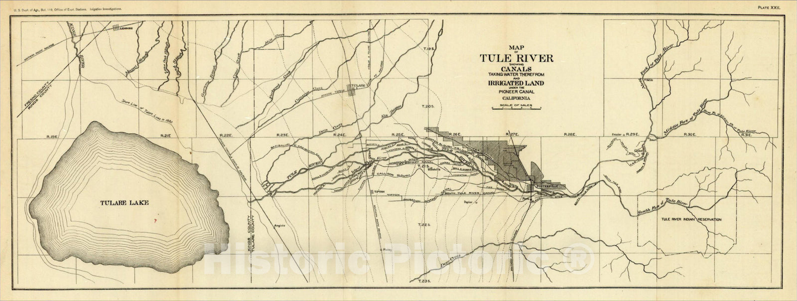 Historic Map : Map of the Tule River Showing Canals Taking Water There ...