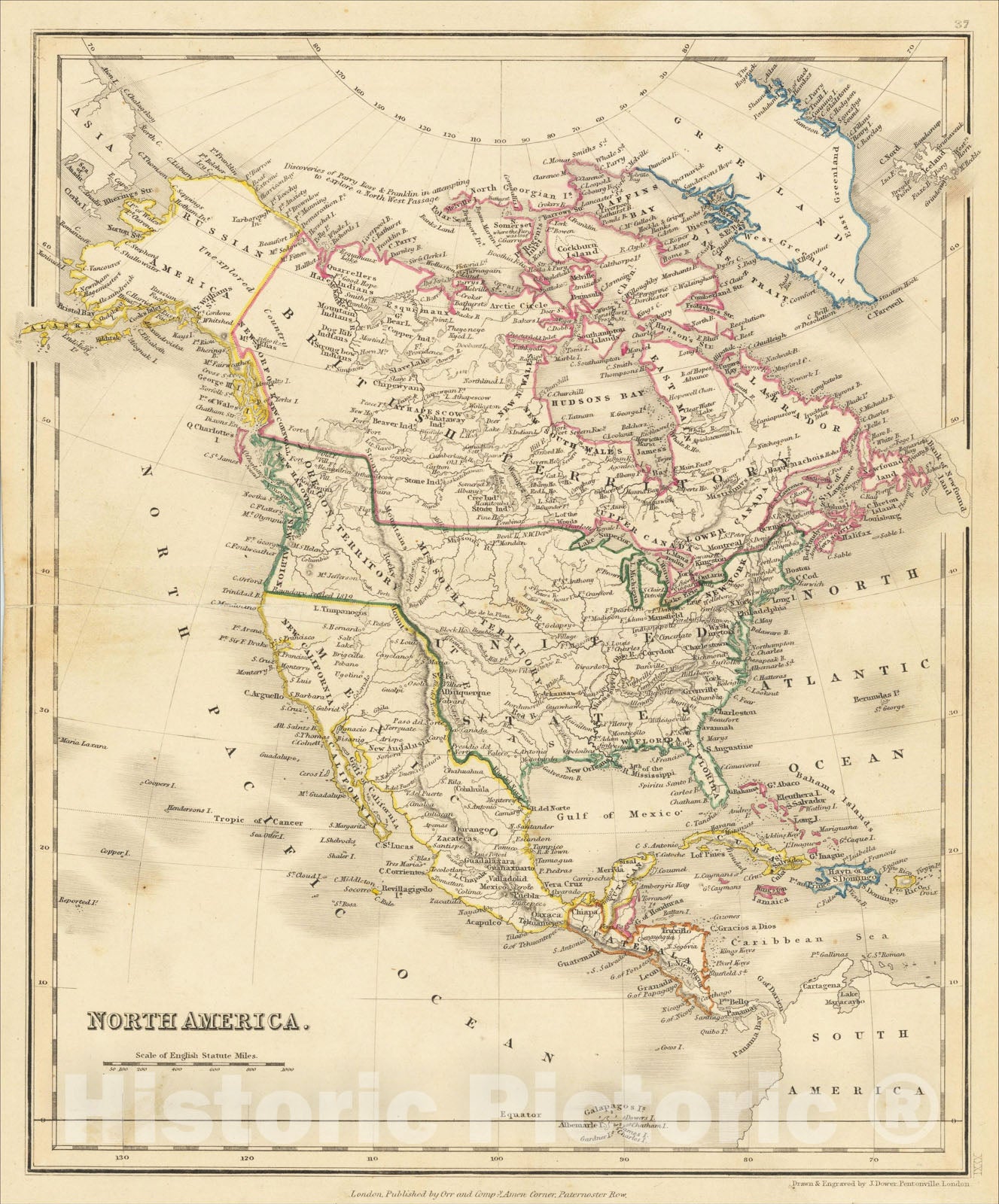 Historic Map : North America, 1840, John Dower, Vintage Wall Art ...