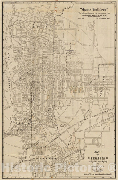 Historic Map : Map of Pasadena Compiled and Drawn by Geo. H. Rock, 190 ...