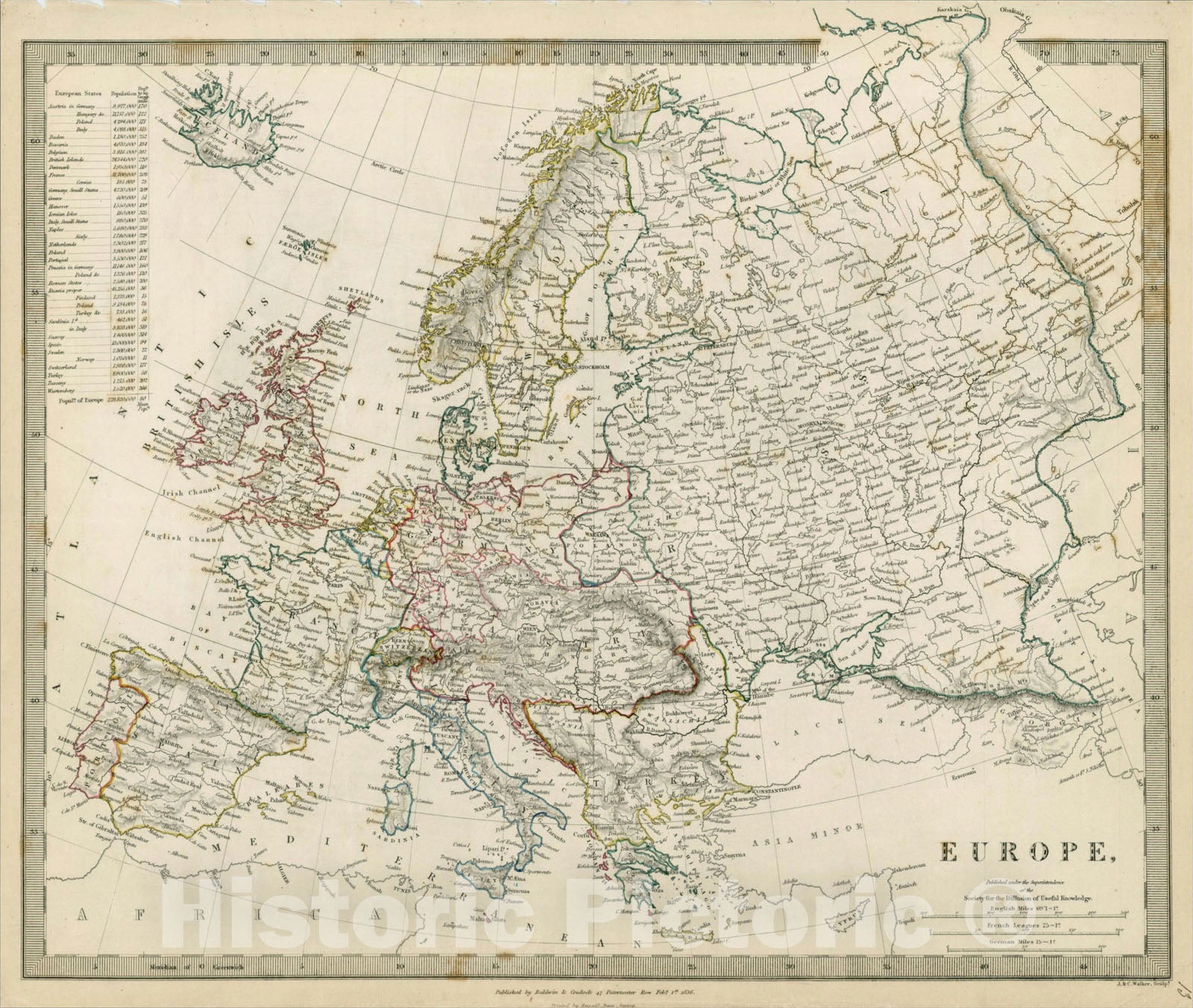 Historic Map : Europe, 1836, Society for the Diffusion of Useful Knowl ...