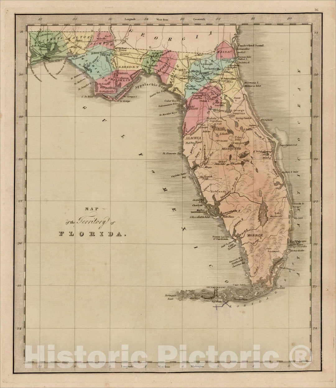 Historic Map : Map of the Territory of Florida, 1838, Jeremiah Greenle ...