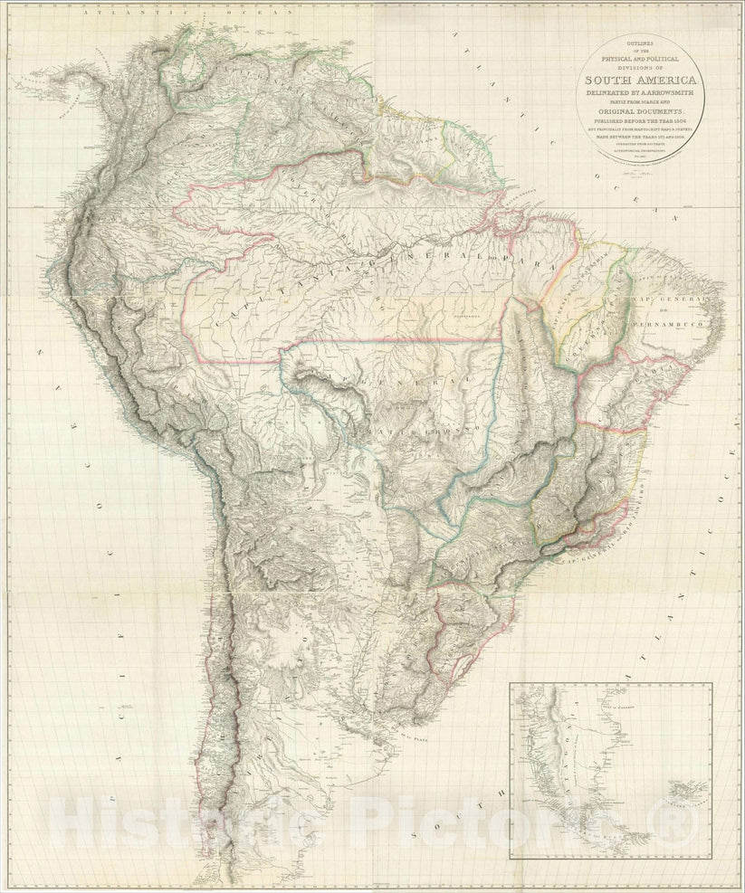 Historic Map : Outlines of the Physical and Political Divisions of Sou ...
