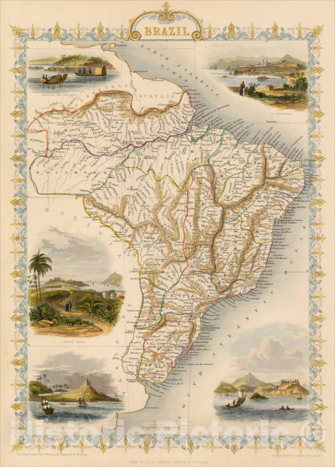 Historic Map : Brazil, 1851, John Tallis, v3, Vintage Wall Art ...
