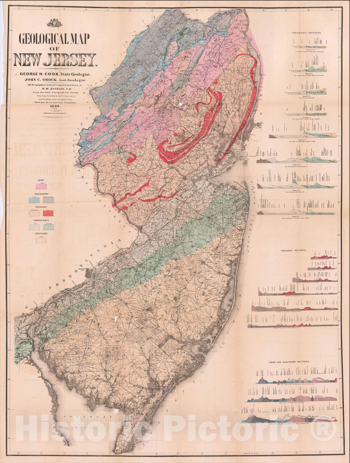 Historic Map : Geological Map of New Jersey, 1868, 1868, James Cook, V ...