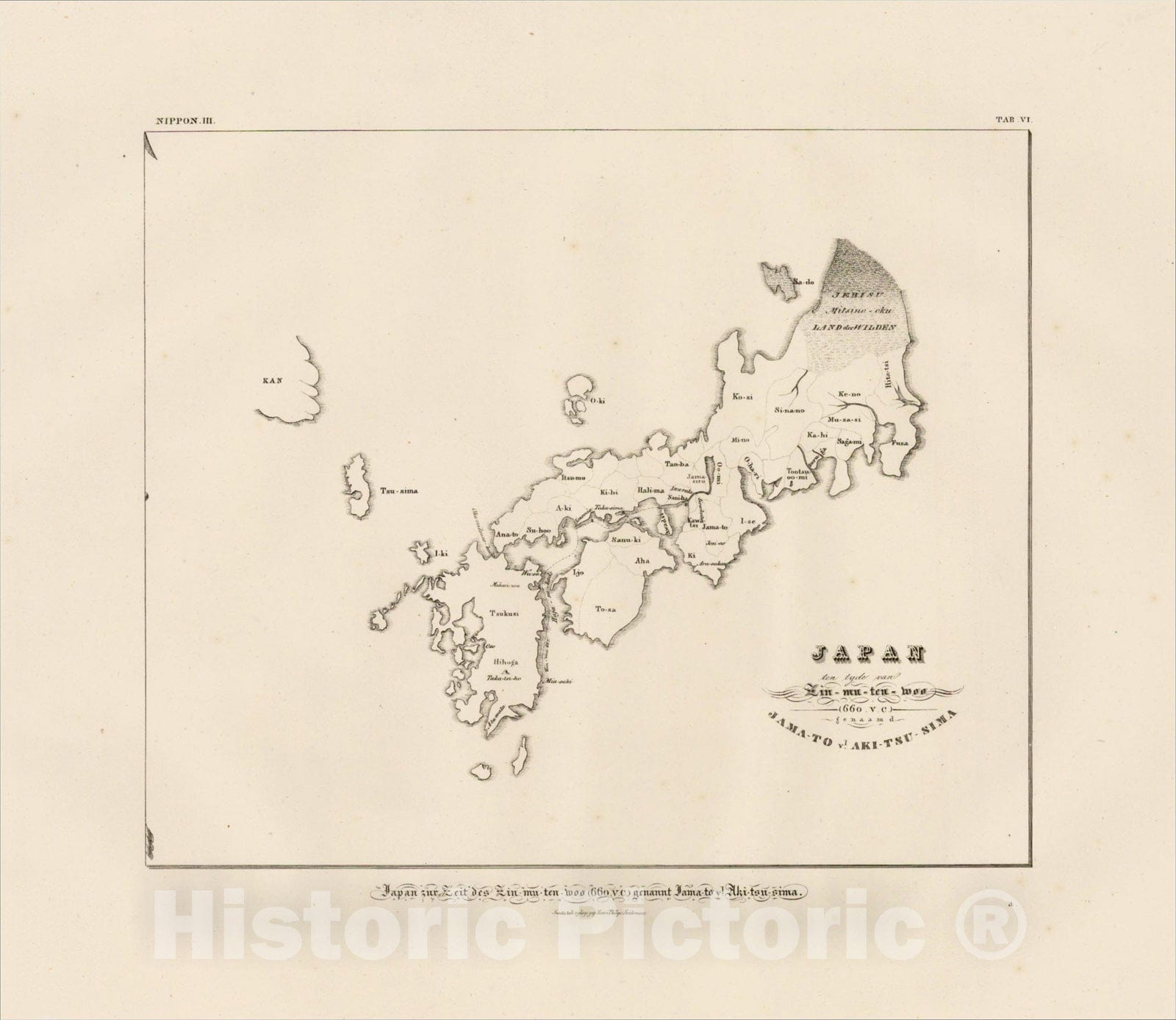 Historic Map : [Japan] Japan ten tyde van Zin-mu-ten-won 66 v.c. genaa ...