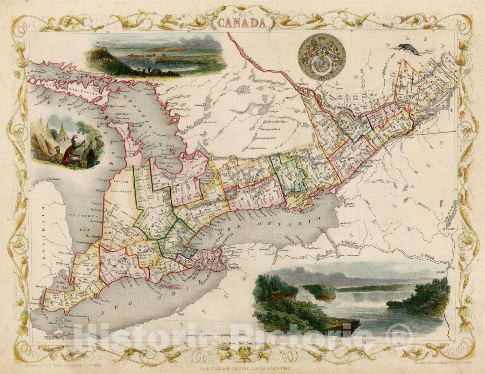 Historic Map : West Canada, 1851, John Tallis, v3, Vintage Wall Art ...