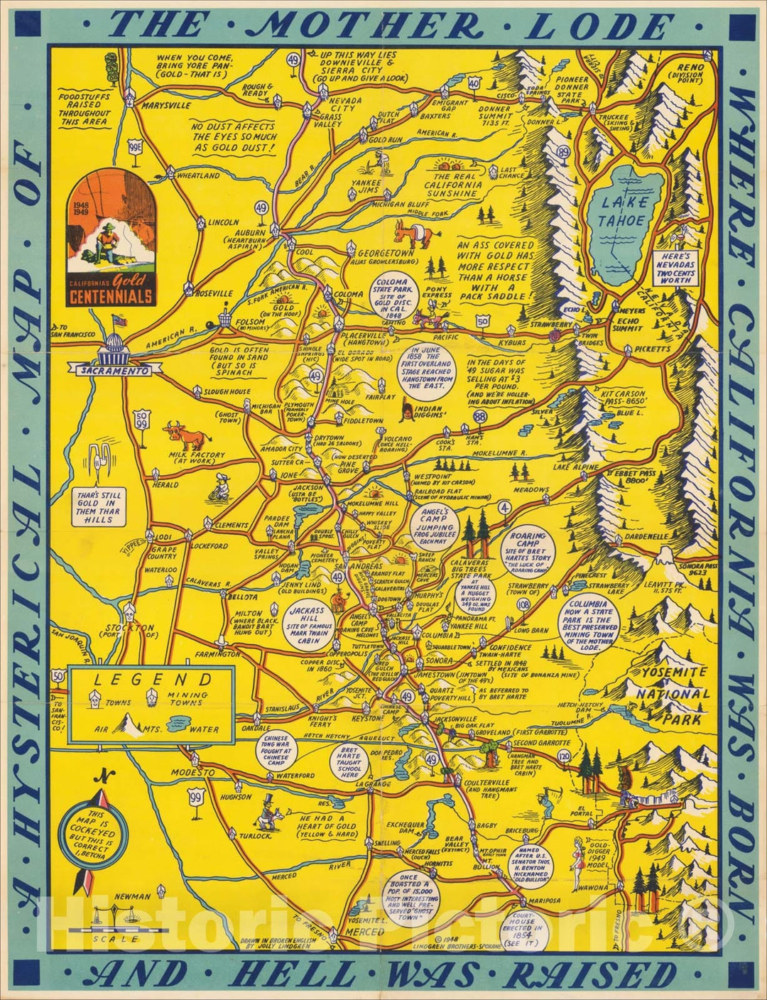 Historic Map : A Hysterical Map Of The Mother Lode Where California Bo ...