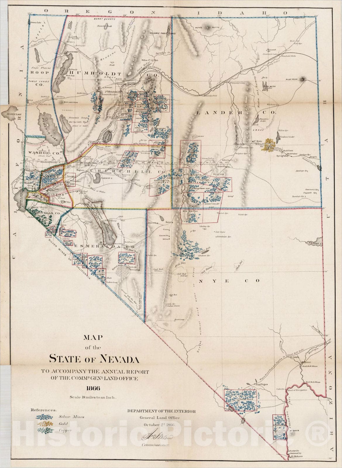 Historic Map : Map of the State of Nevada, 1866 [First Modern Map of N ...