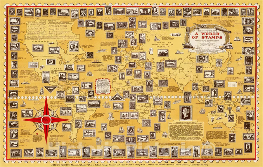 Historic Map : The Pictorial Map A World of Stamps designed, drawn and ...