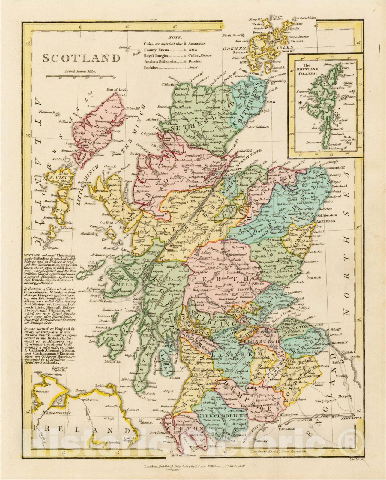 Historic Map : Scotland, 1814, Robert Wilkinson, v2, Vintage Wall Art ...
