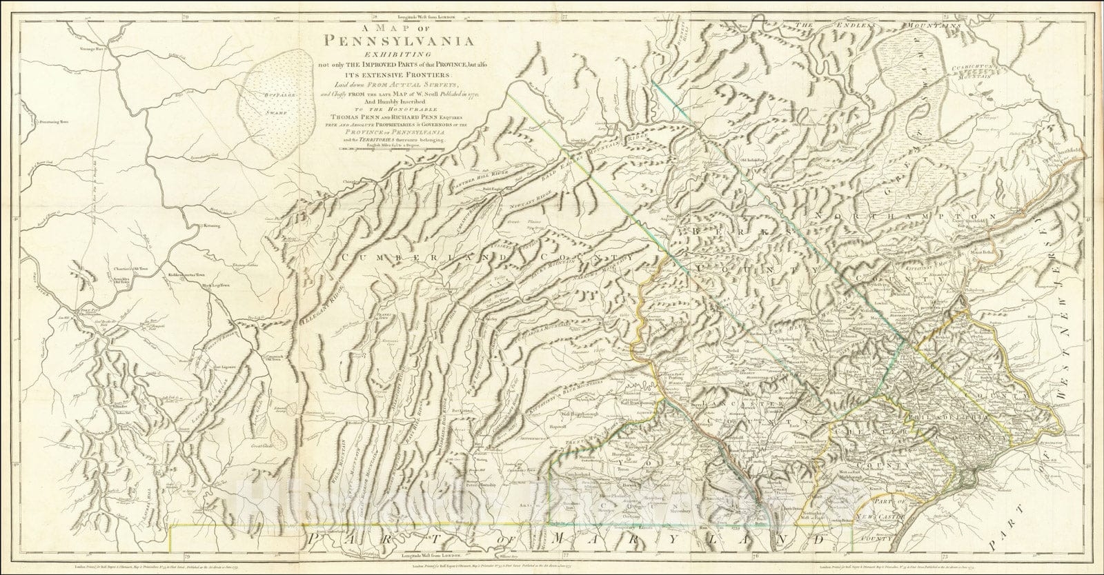 Historic Map : A Map of Pennsylvania, 1775, Nicholas Scull, Vintage Wa ...