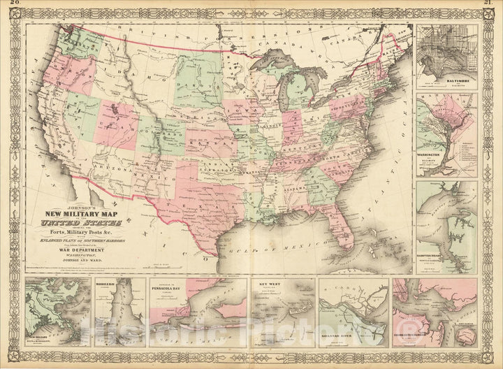 Historic Map : Johnson's New Military Map of the United States Forts ...