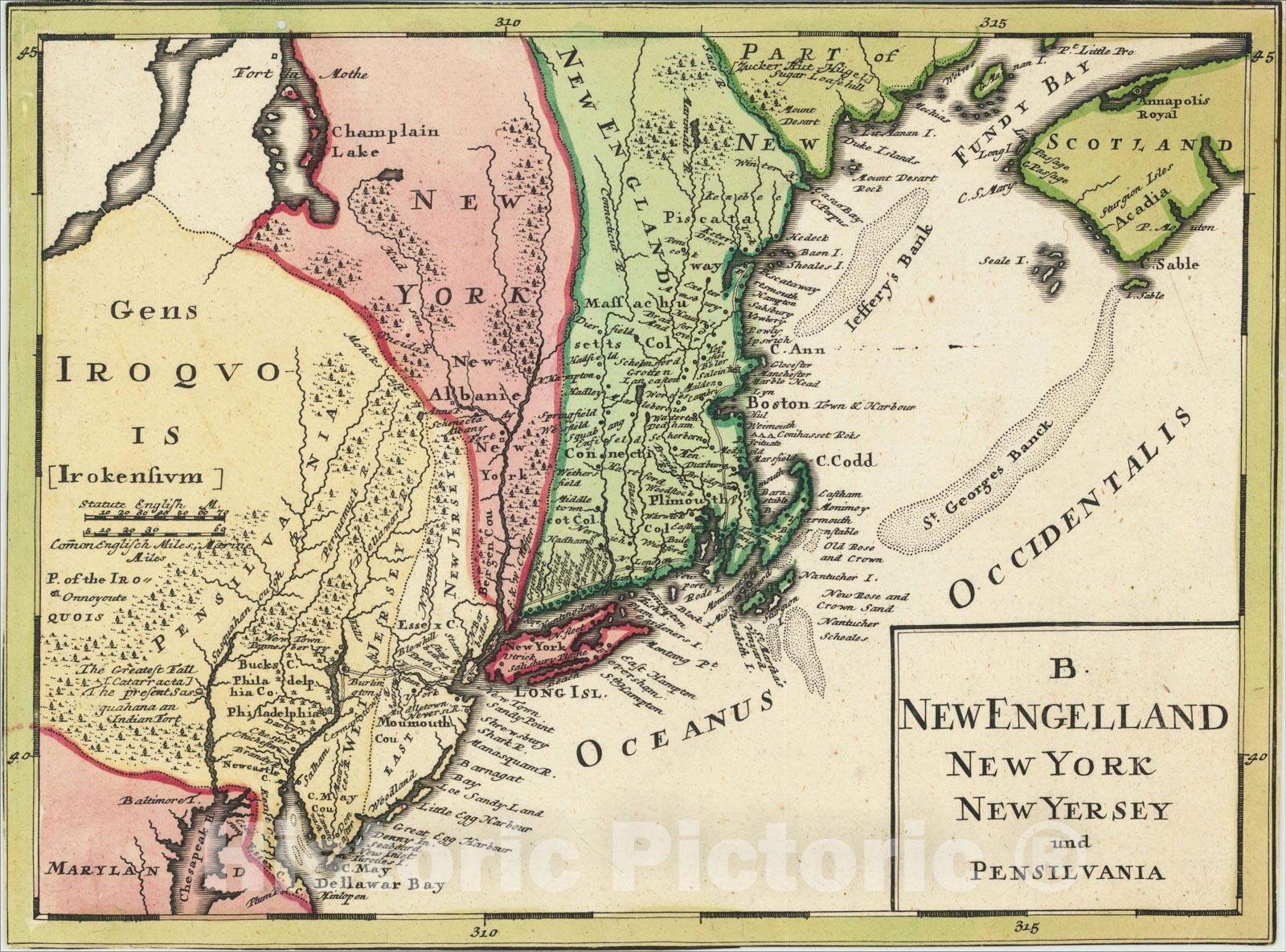 Historic Map : [Early Postal Routes in The Colonies] New Engelland New ...
