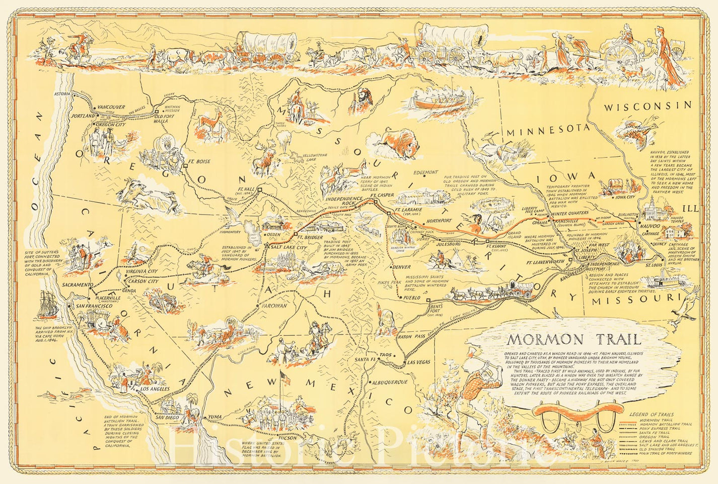 Historic Map : Mormon Trail Opened and Charted AS A Wagon Road In 1846 ...
