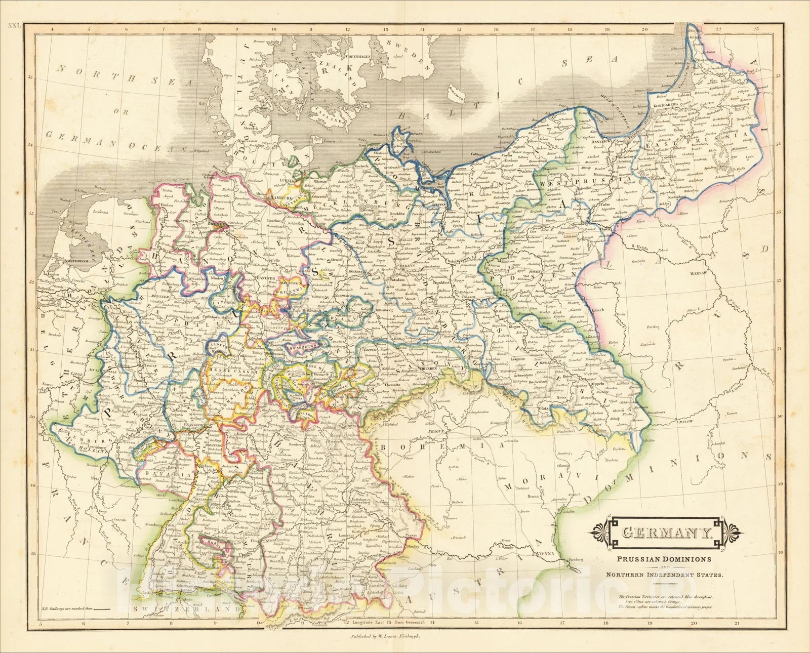 Historic Map : Germany. Prussian Dominions and Independent States, 182 ...