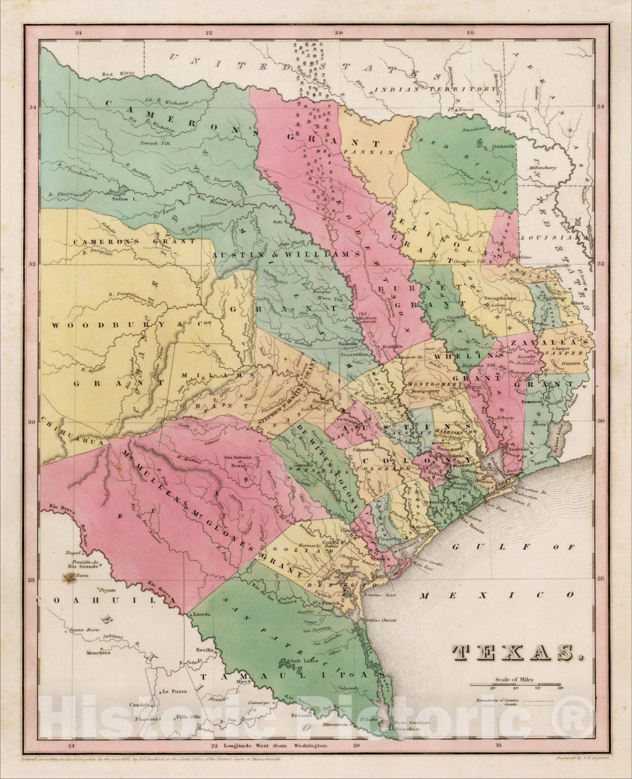 Historic Map : Texas (Republic of Texas), 1838, Thomas Gamaliel Bradfo ...