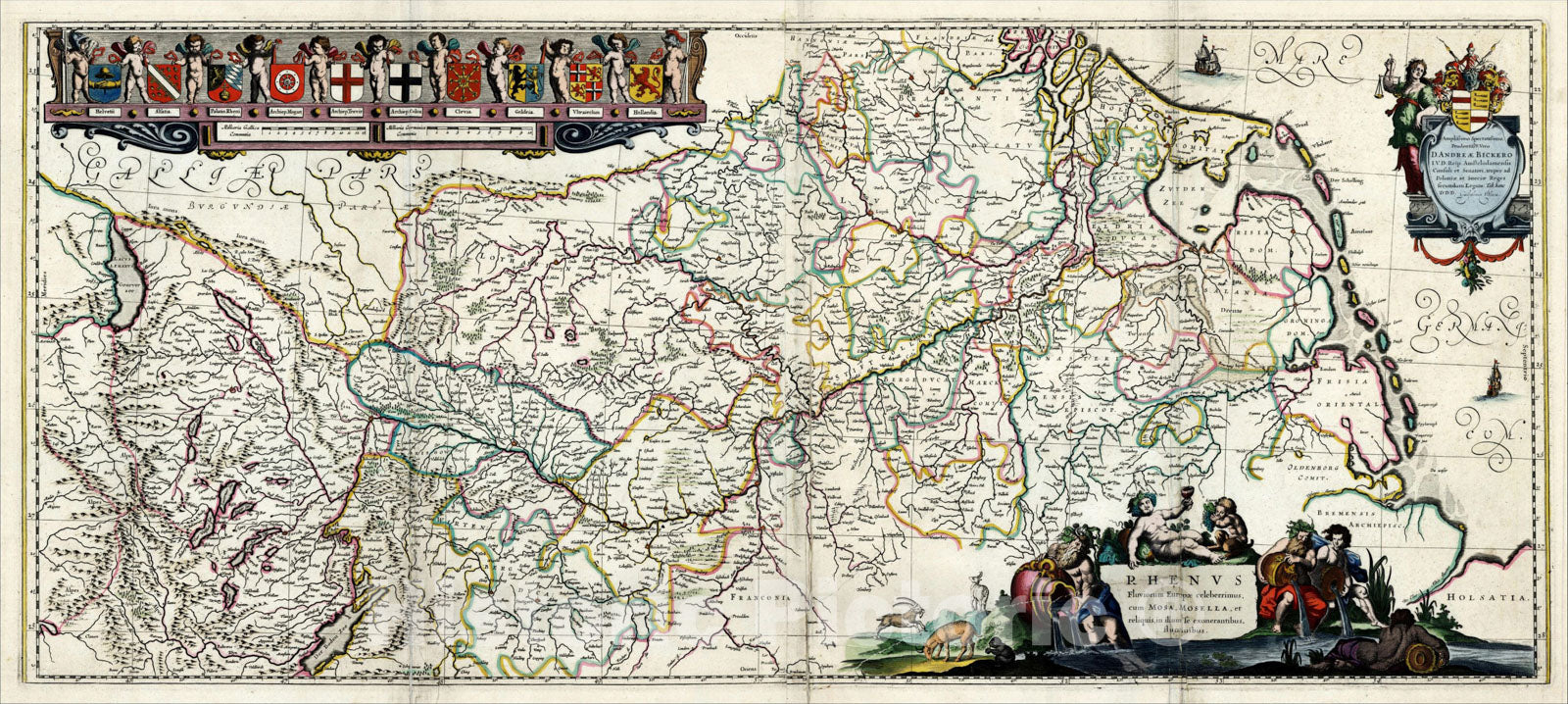 Historic Map : Rhenus Fluviorum Euopae celberimus cum Mosa,Mosella et ...