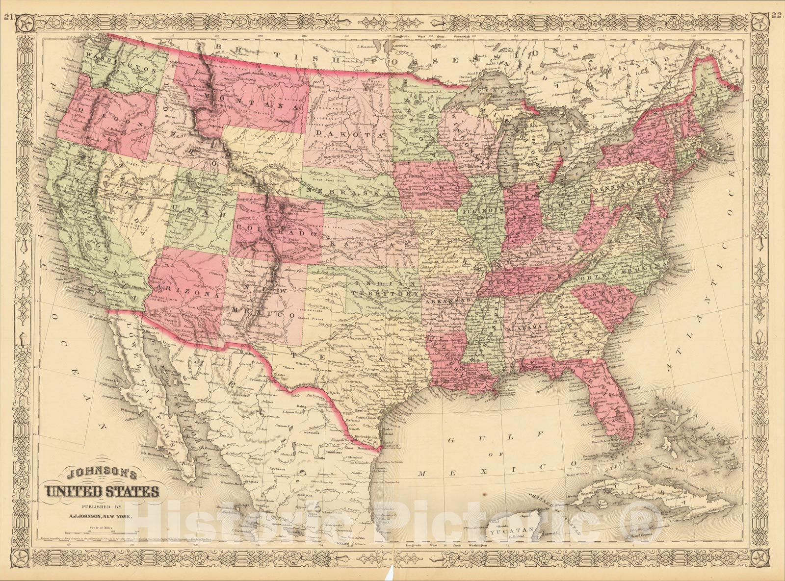 Historic Map : Johnson's United States, 1865, Alvin Jewett Johnson, Vi ...