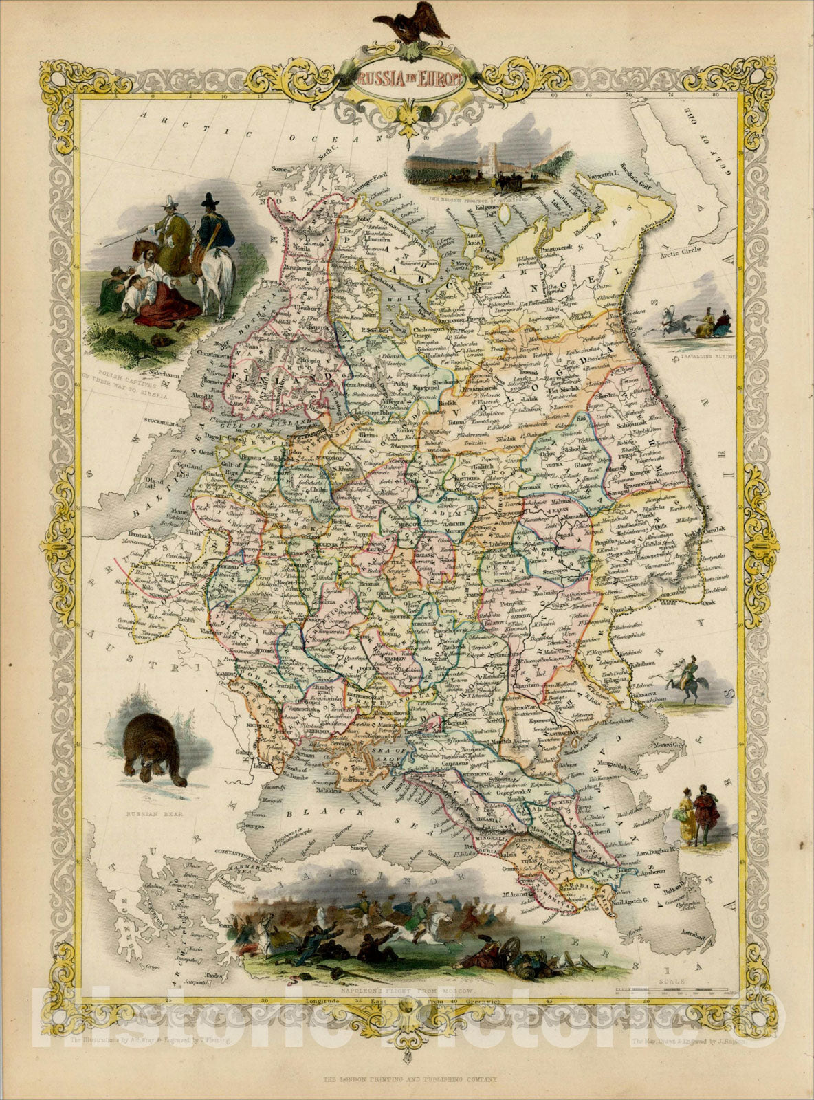 Historic Map : Russia in Europe, 1851, John Tallis, v4, Vintage Wall A ...