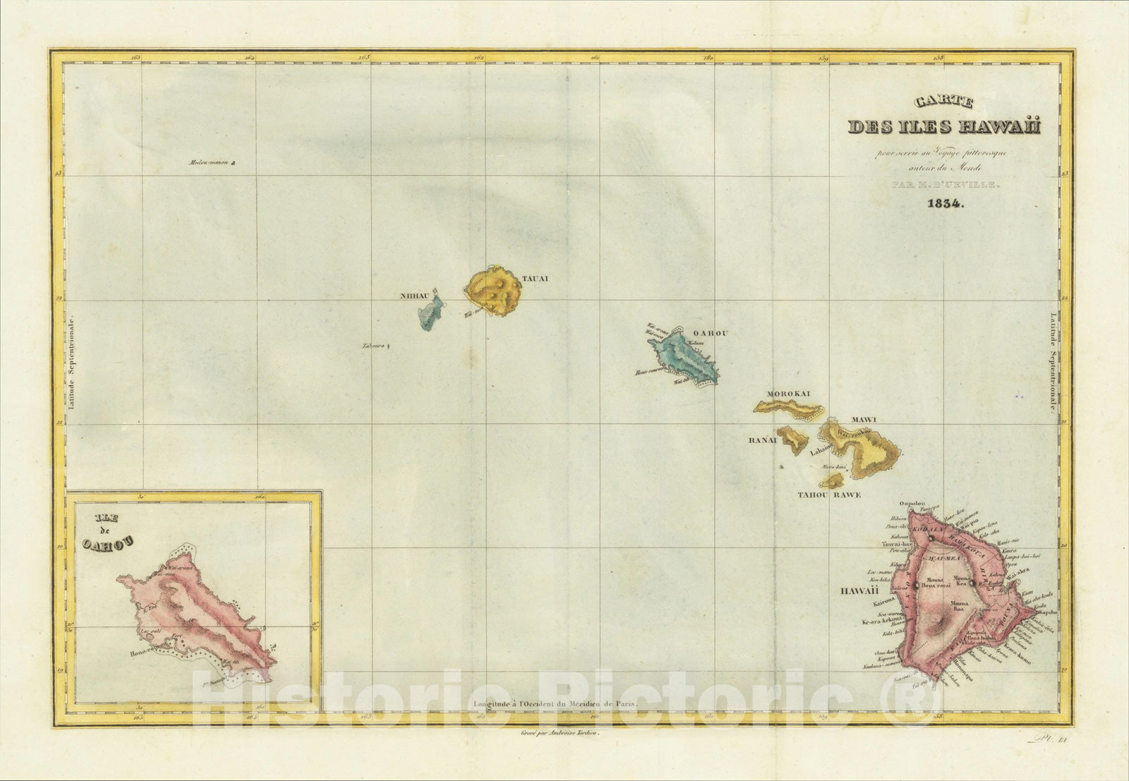 Historic Map : Carte Des Iles Hawaii, 1834, 1834, Dumont-D'Urville, v2 ...