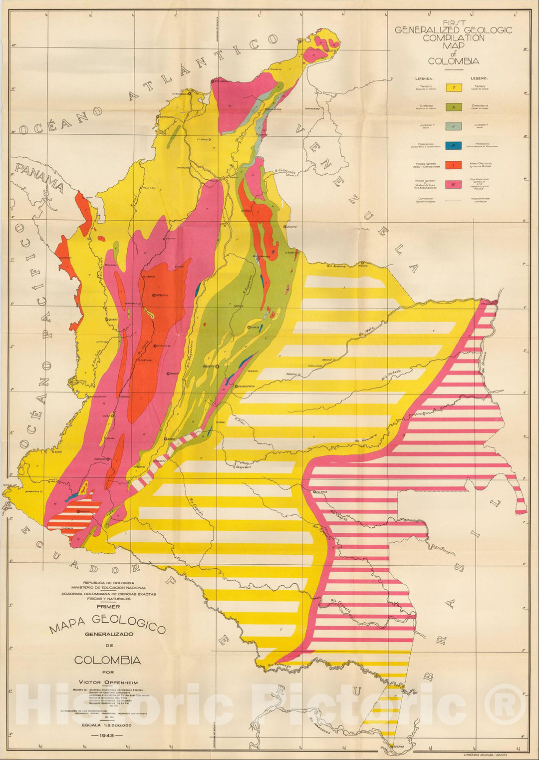 Historic Map : Primer Mapa Geologico Generalizado de Colombia por Vict ...
