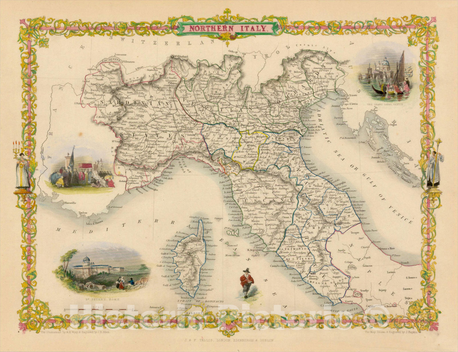 Historic Map : Northern Italy, 1851, John Tallis, v4, Vintage Wall Art ...