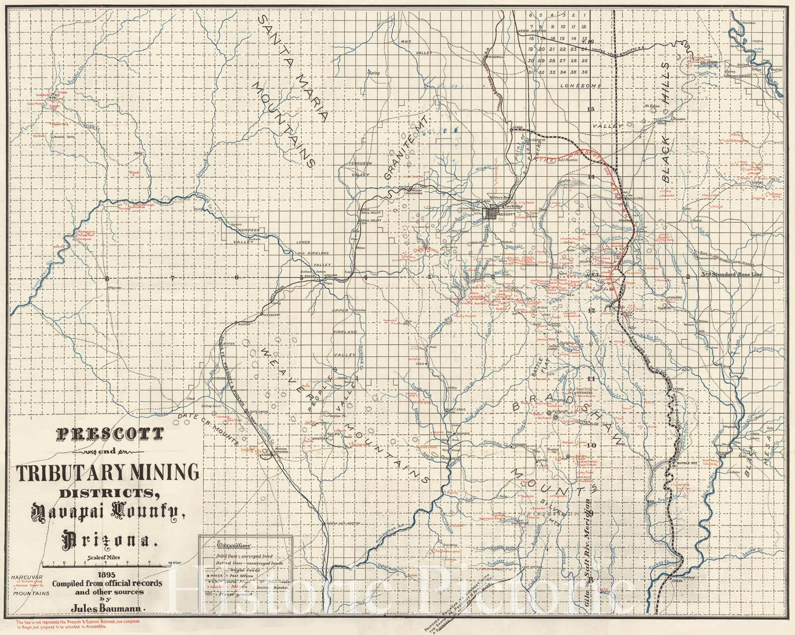 Historic Map : Prescott and Tributary Mining Districts, Yavapai County ...