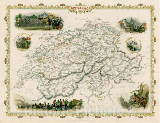 Historic Map : Switzerland, 1851, John Tallis, v4, Vintage Wall Art ...