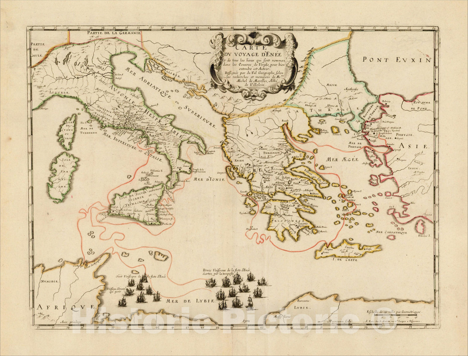 Historic Map : Carte Du Voyage D'Enee Et de tous les Lieux qui sont no ...