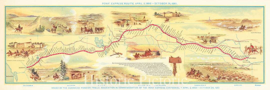 Historic Map : Pony Express Route April 3, 1860 - October 24, 1861, 19 ...
