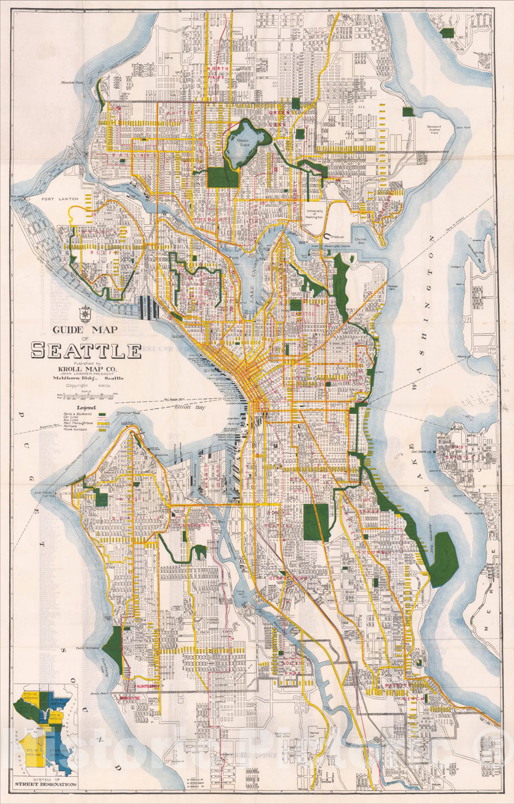 Historic Map : Guide Map of Seattle , 1927, Kroll Map Company, Vintage ...