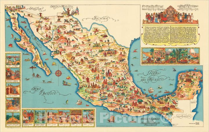 Historic Map : Pictorial Map of Mexico, 1950, Fischgrund Publishing Co ...