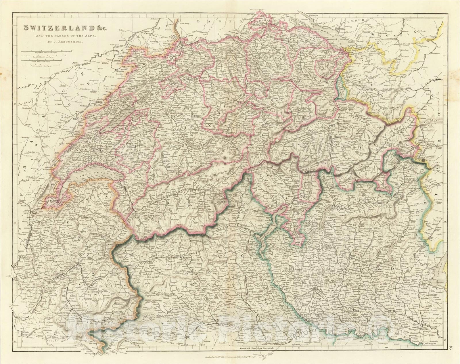 Historic Map : Switzerland &c. and the Passes of the Alps., 1858, Aaro ...
