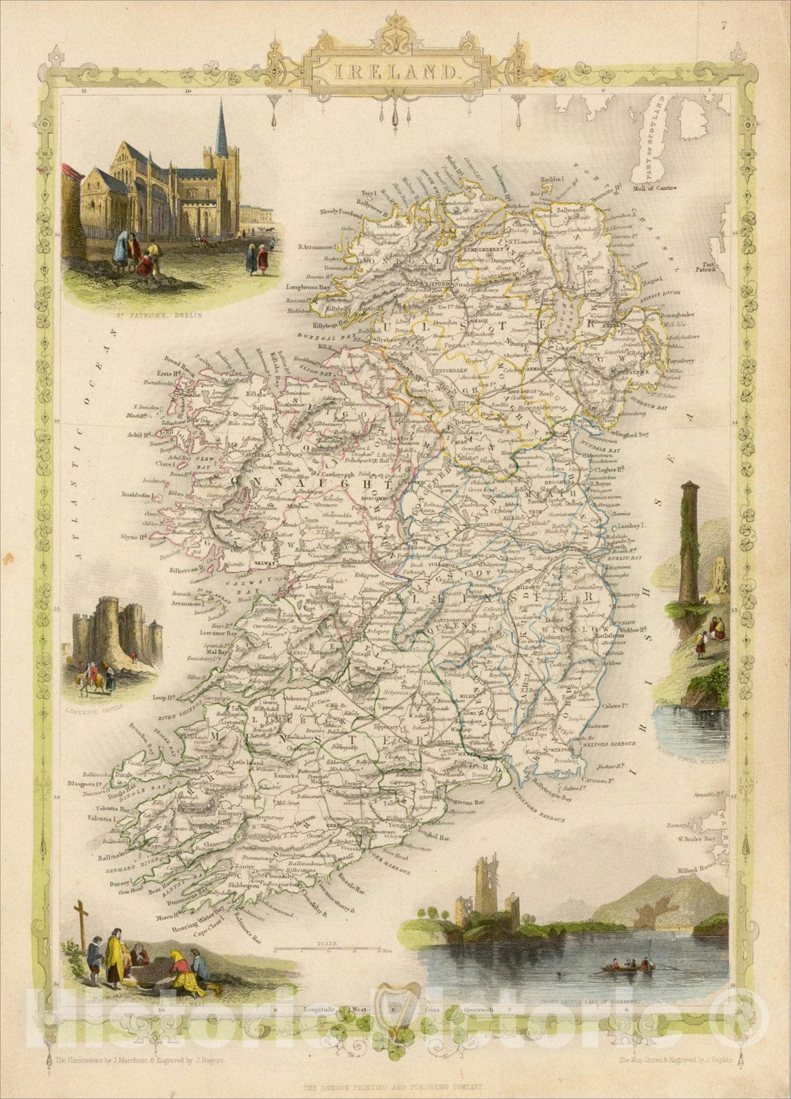 Historic Map : Ireland, 1851, John Tallis, v5, Vintage Wall Art ...