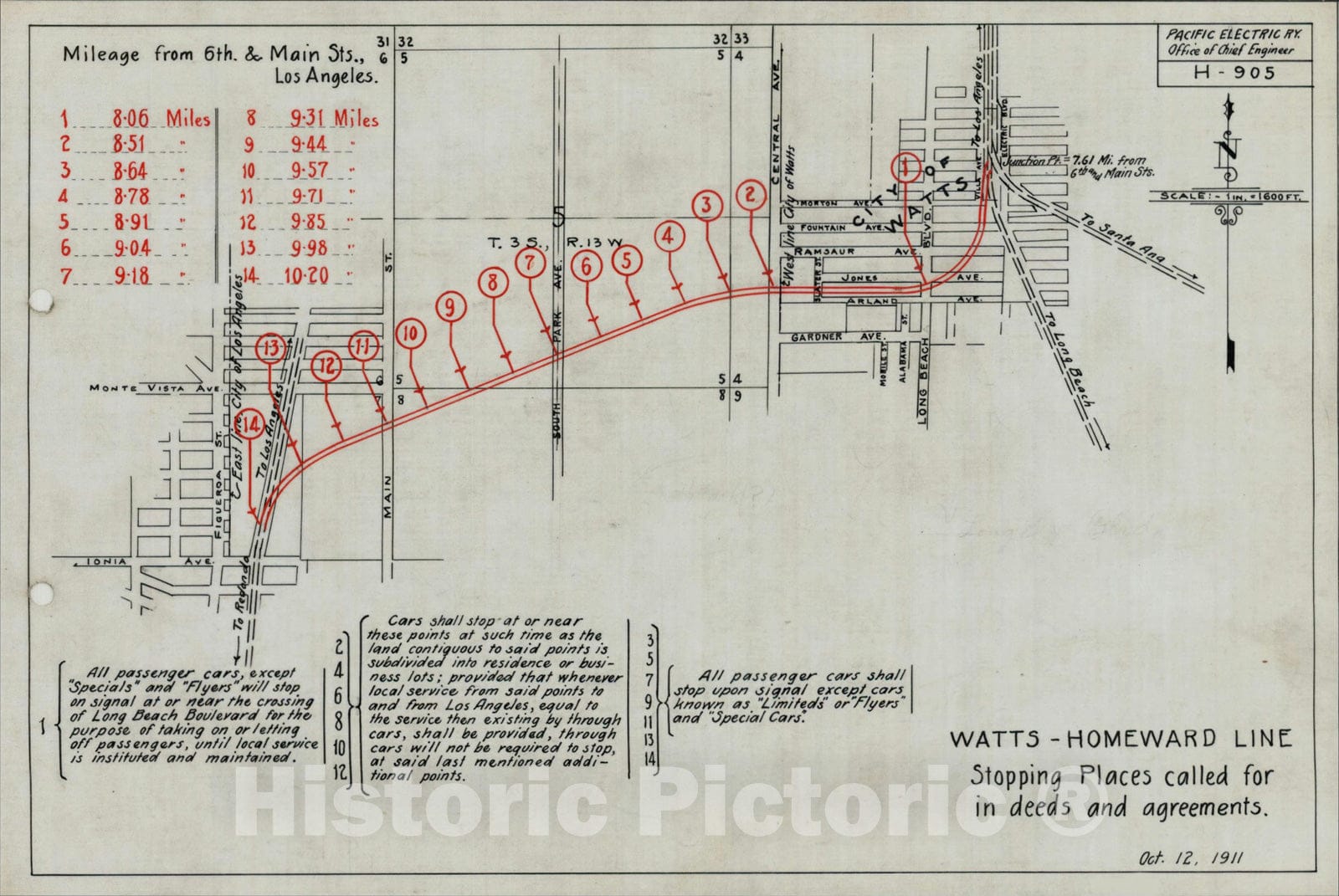 Historic Map : Watts-Homeward Line. Stopping Places called for in deed ...
