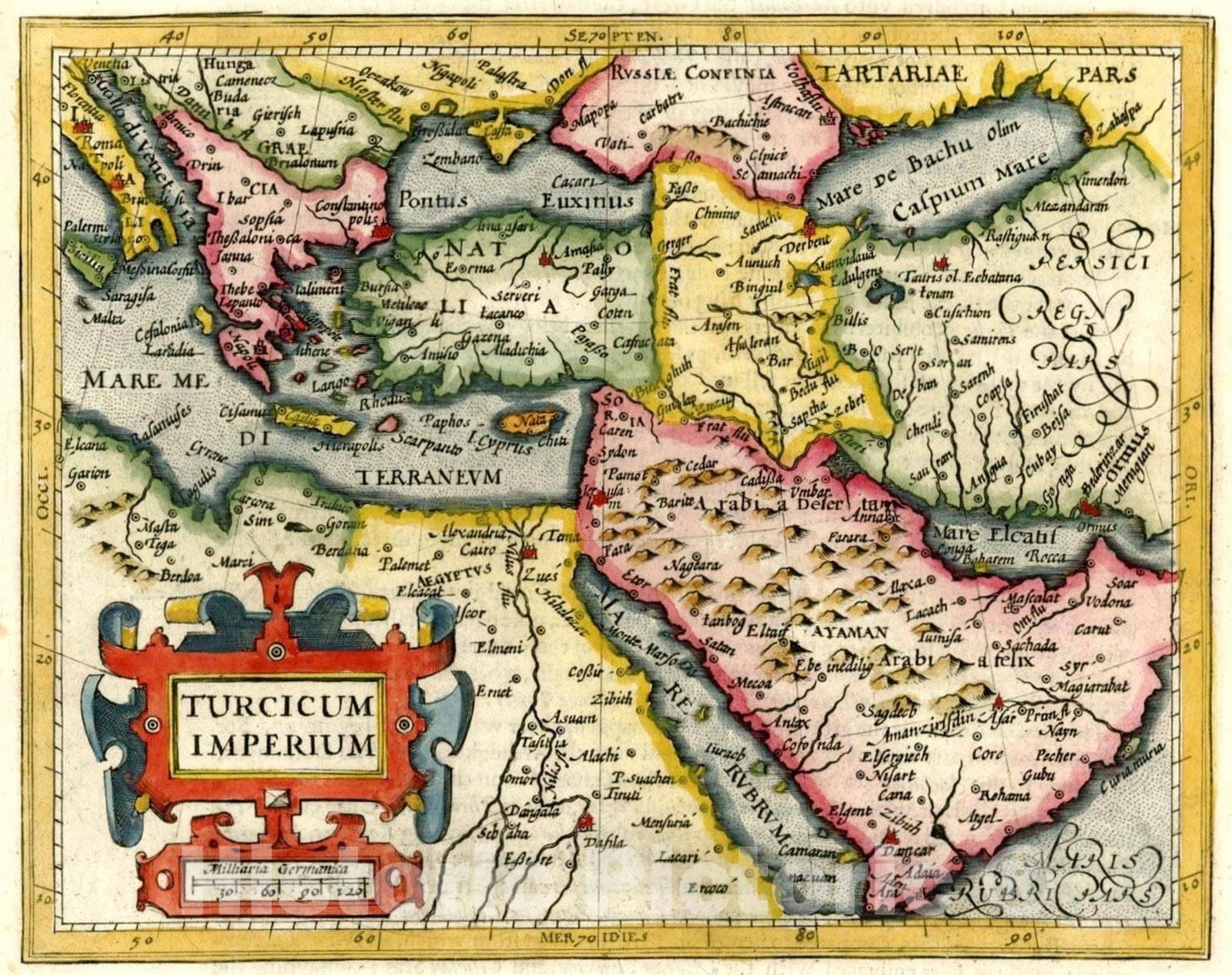 Historic Map : Turcicum Imperium, 1625, Jodocus Hondius, Vintage Wall ...