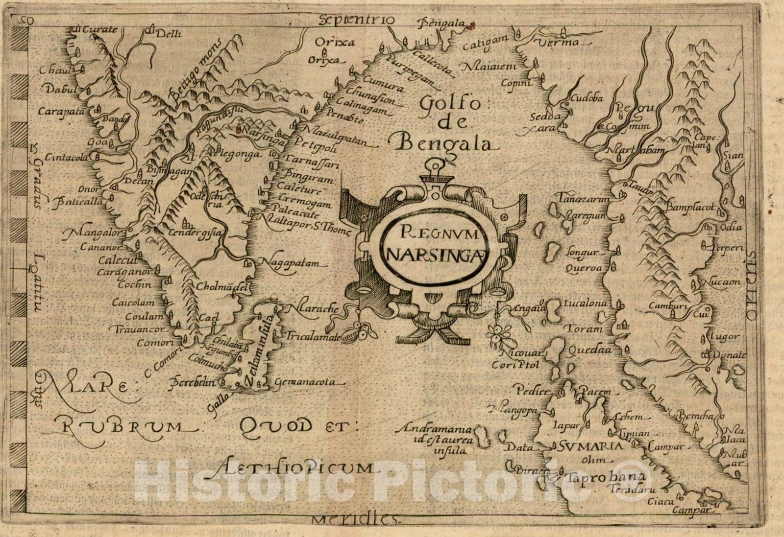 Historic Map : Regnum Narsinga, 1596, Giovanni Botero, Vintage Wall Ar ...