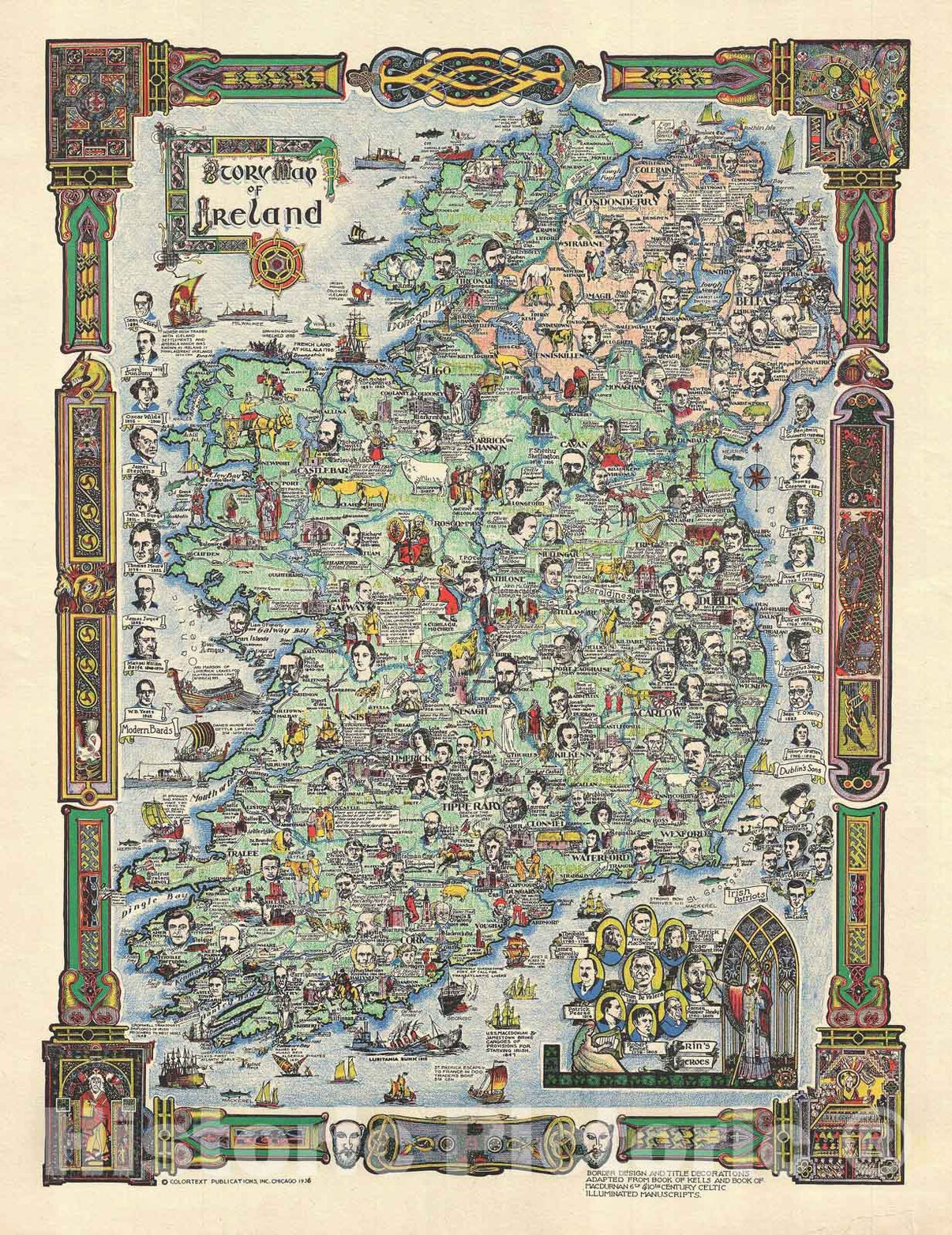 Historic Map : Pictorial Story Ireland, Colortext, 1936, Vintage Wall ...