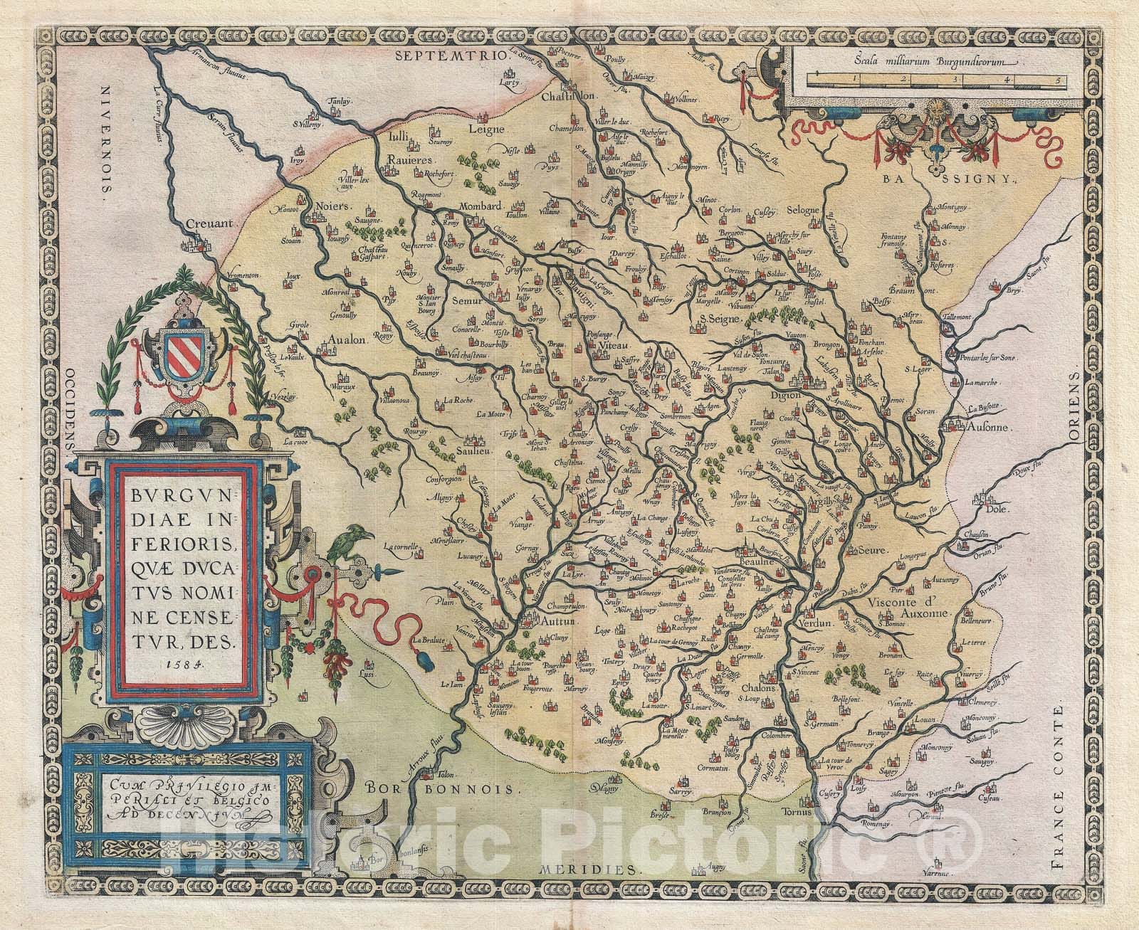 Historic Map : Burgundy, France "Wine Regions", Ortelius, 1584, Vintag ...