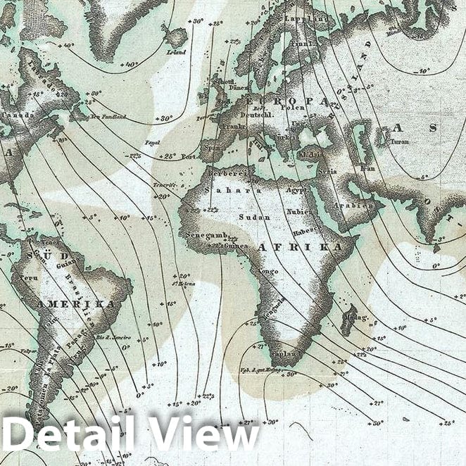 Historic Map : Showing Magnetic Declination over The World, Meyer, 185 ...
