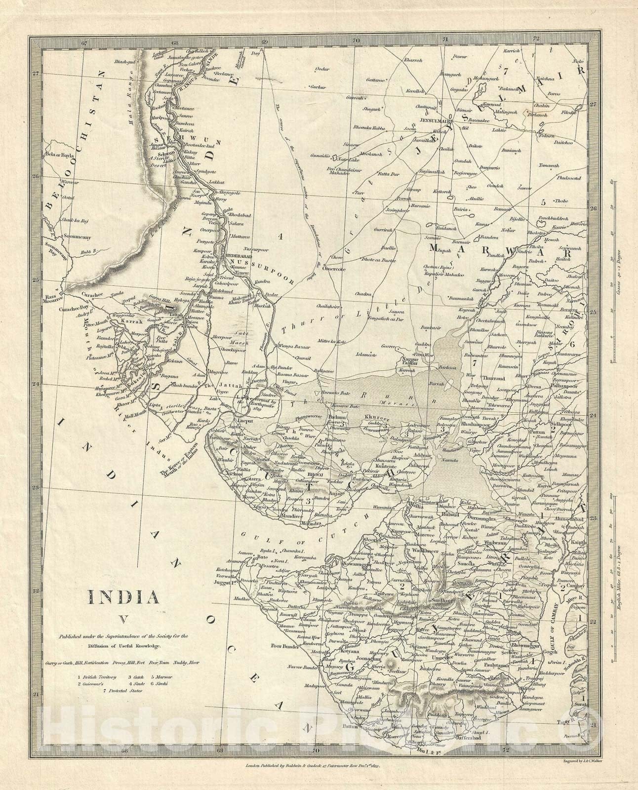 Historic Map : Western India "Gujarat", S.D.U.K., 1833, Vintage Wall A ...