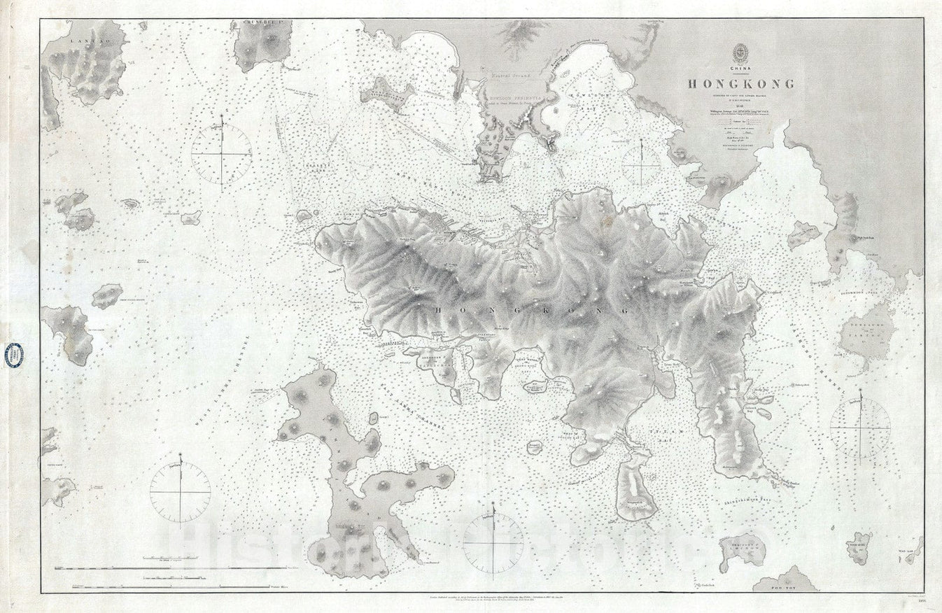 Historic Map : Nautical Chart Hong Kong Island, Belcher, 1864, Vintage ...