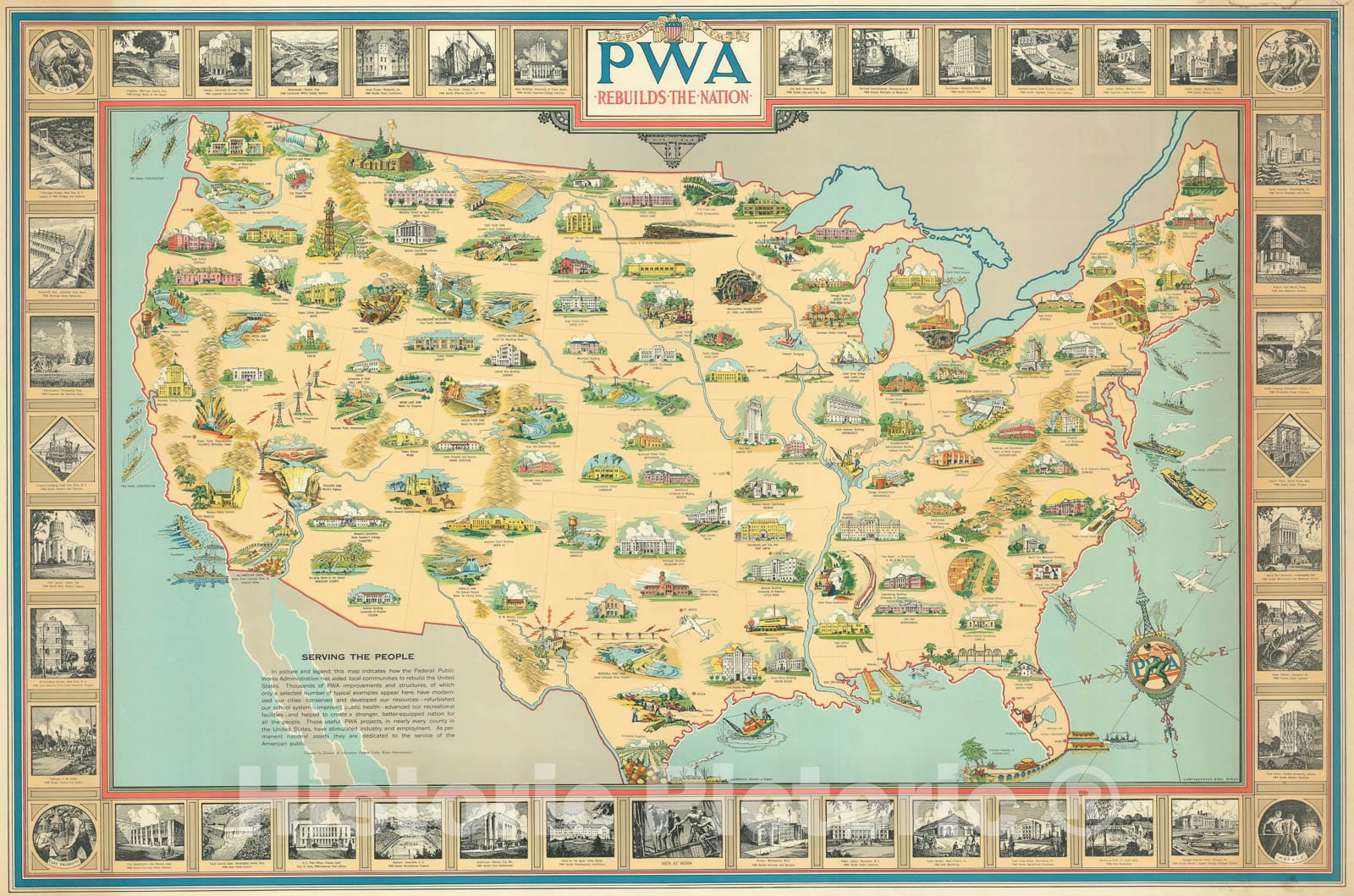 Historic Map : PWA Pictorial map of The United States, Purdy, 1939, Vi ...