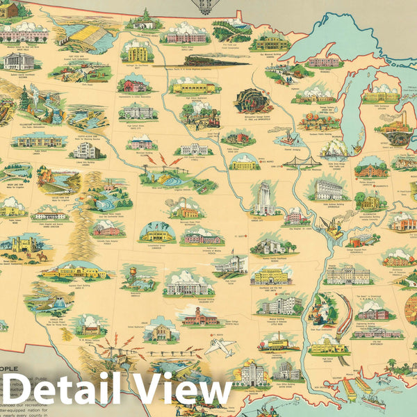 Historic Map : PWA Pictorial map of The United States, Purdy, 1939, Vi ...