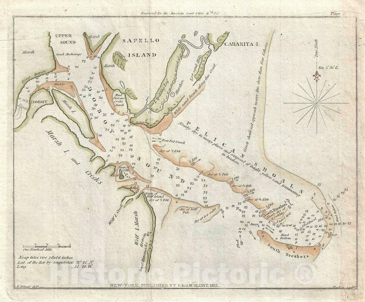 Historic Map : Doboy Sound, Georgia "Sapelo Island", Blunt, 1833, Vint ...