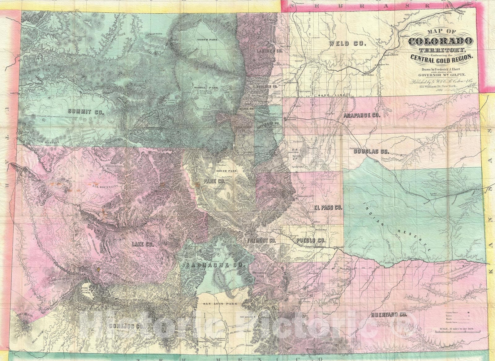 Historic Map : Colorado showing Gold Regions "Colton edition", Gilpin ...