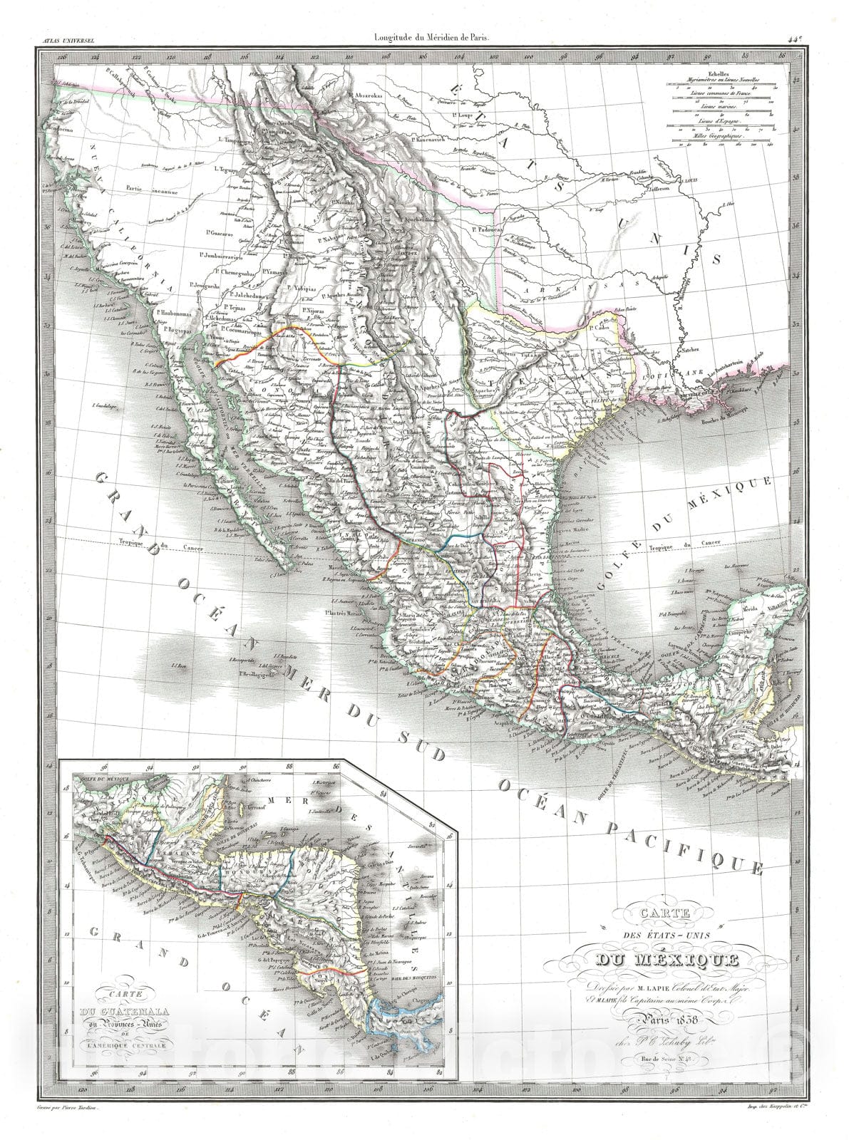 Historic Map : The Republic of Texas and Mexico, Lapie, 1838, Vintage ...